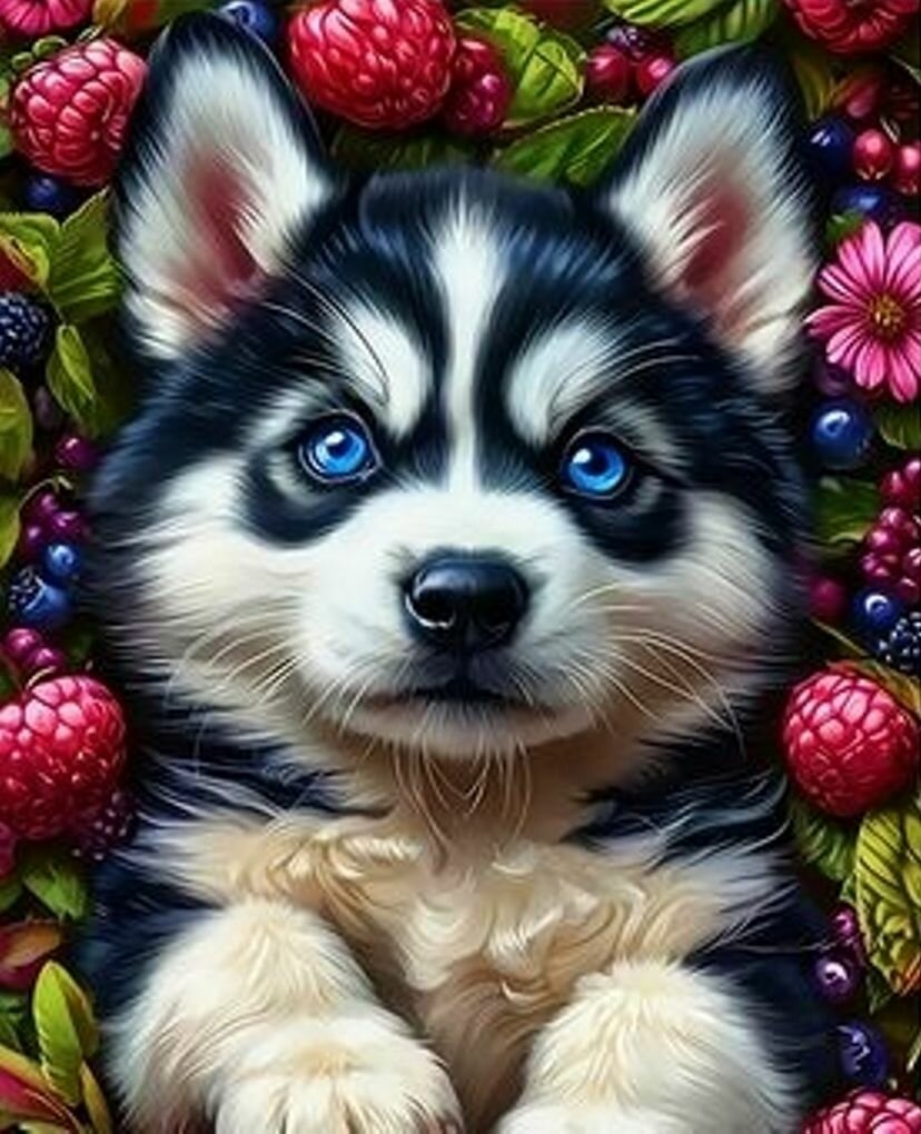 Картина по номерам на подрамнике 40*50 см "Малыш хаски"