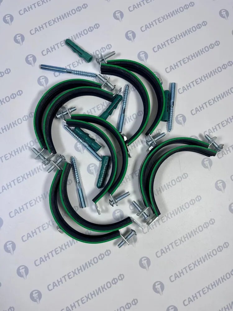 Крепеж для трубы с резинкой - 5 штук 4" (105-115мм.) и шурупом М8х80, дюбель