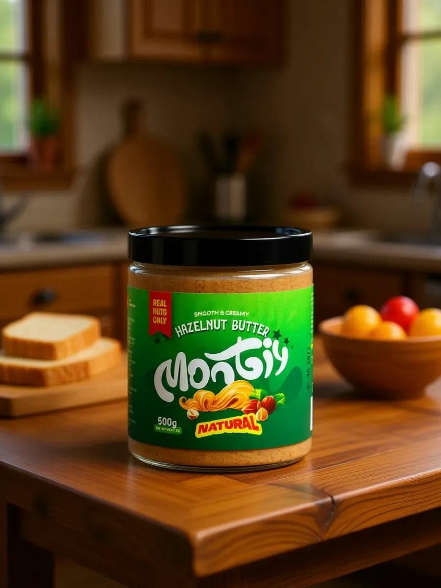 Ореховая паста Фундук (фундучная), Урбеч без сахара 500 г Montiy