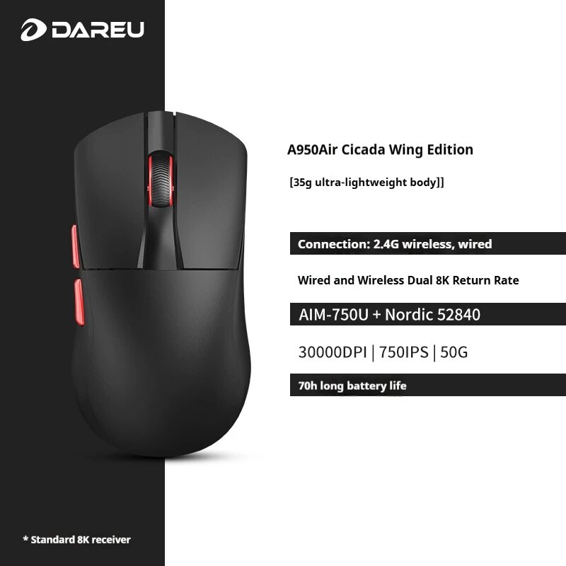 Беспроводная игровая мышь Dareu A950 Air Gamer A950AIR 750U Black