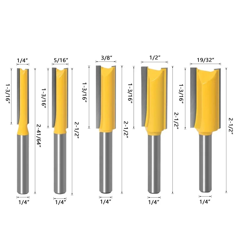 5 шт./компл. 1/4 "6,35 мм фреза с хвостовиком, резьба по дереву, прямой нож, фреза, набор фрезерных инструментов, долбежка по дереву, обрезка, резка