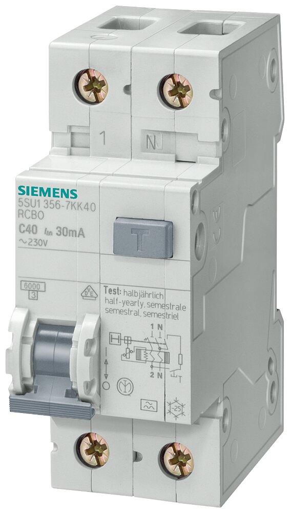 Дифф. Автомат ТИП AС , УСТ. Глубина=70 MM IFN 30MA,4,5KA, 1+N-ПОЛ. ТИП C 40A, SIEMENS, 5SU13531KK40, 5SU1353-1KK40