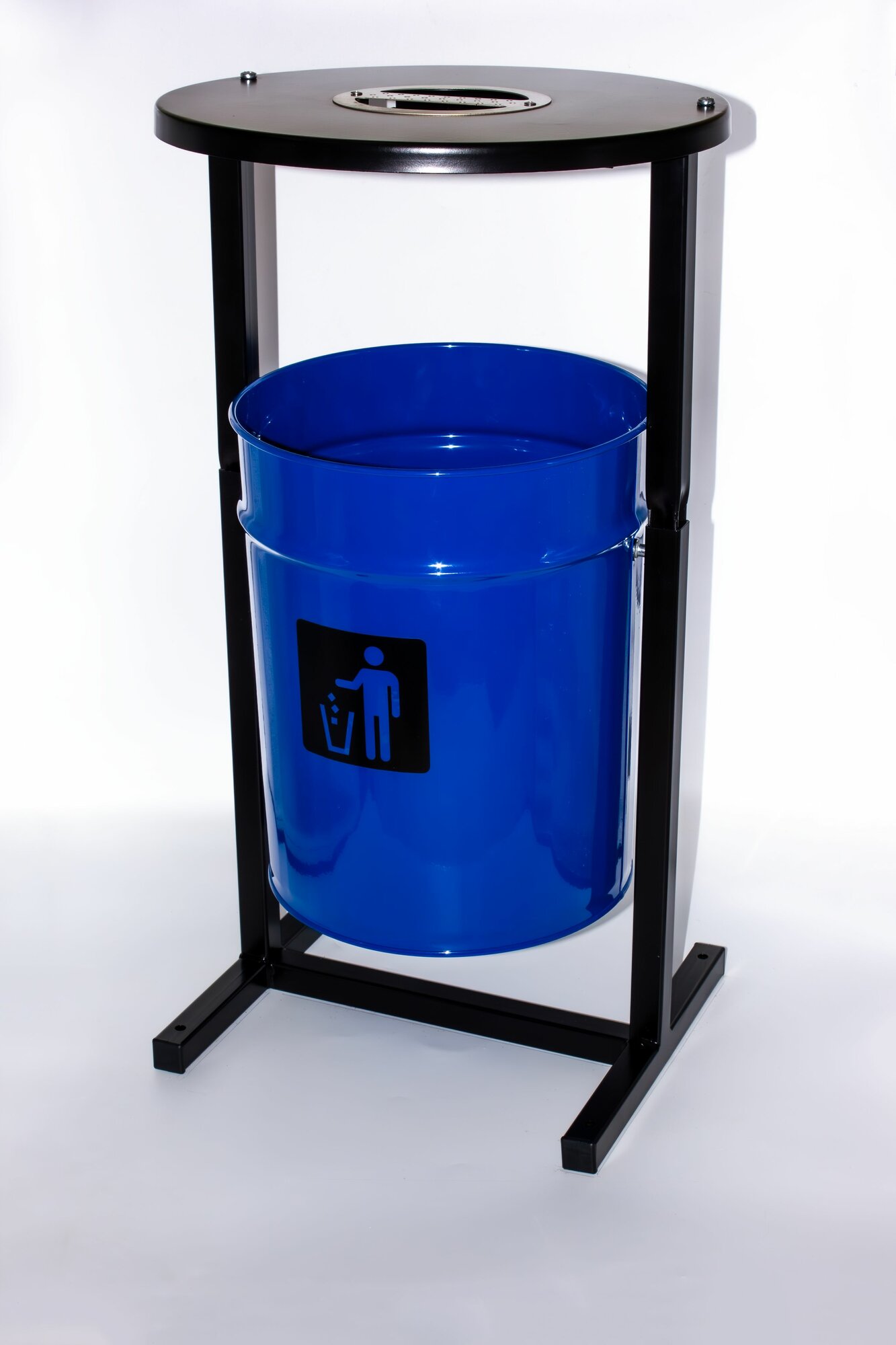 Урна металлическая уличная Т синяя с пепельницей