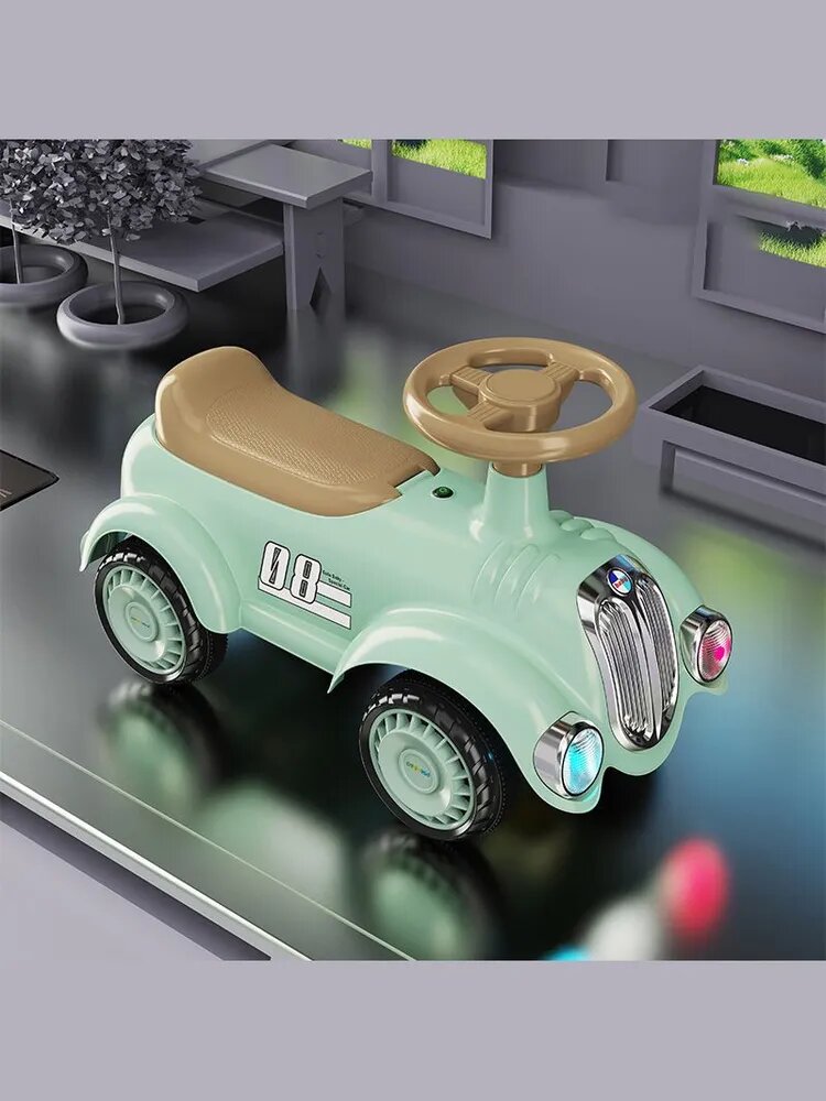 Каталка-толокар для девочек, 3-5 лет, пластик, цвет зеленый, 4 колеса, со светом