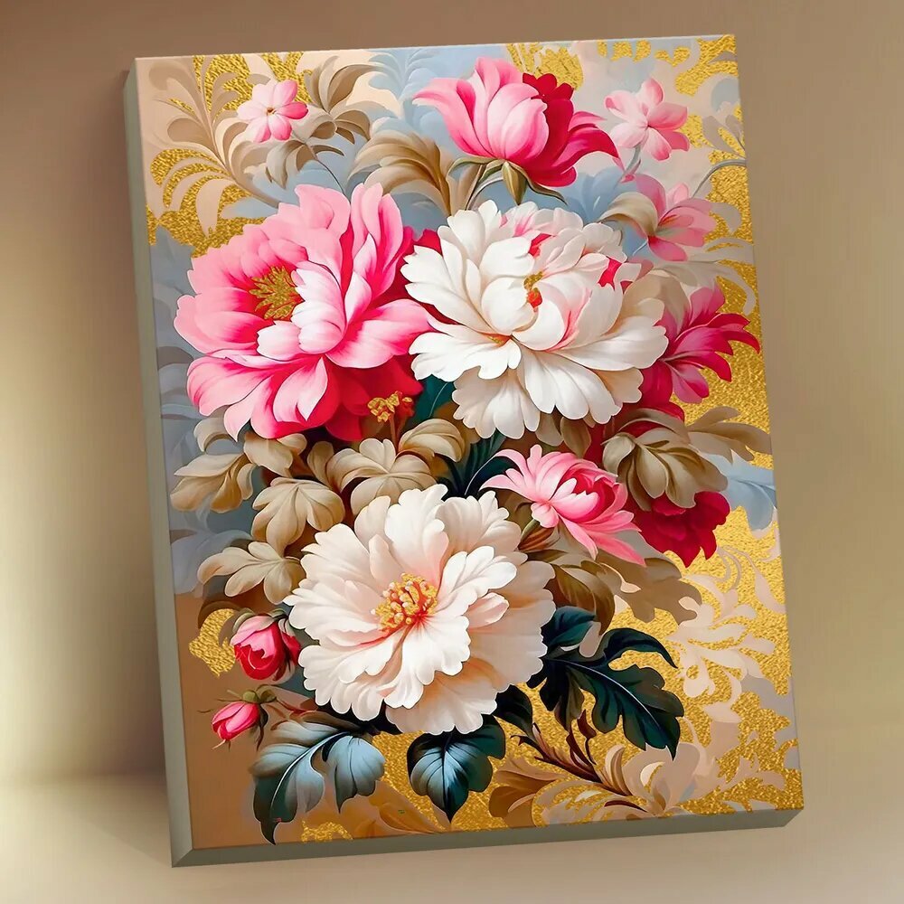 Картина по номерам с поталью Molly жостовская роспись 19 цветов 40х50 HR0734