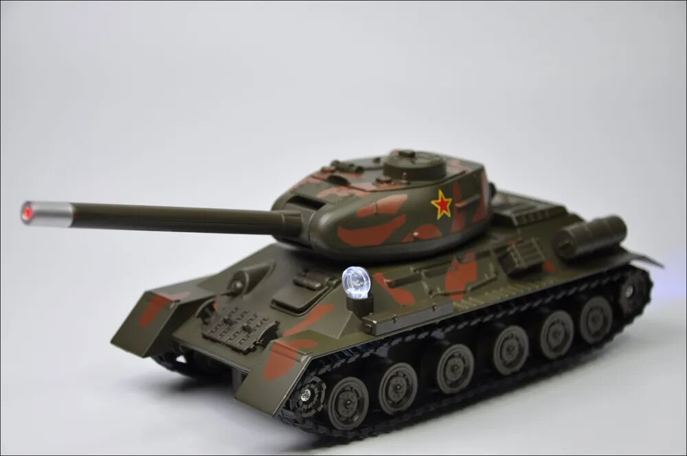 Игрушечная машинка Советский танк Т-34, 1/36, с имитацией выхлопа/дымом, зелёный-коричневый камуфляж, 23 см — фото 1
