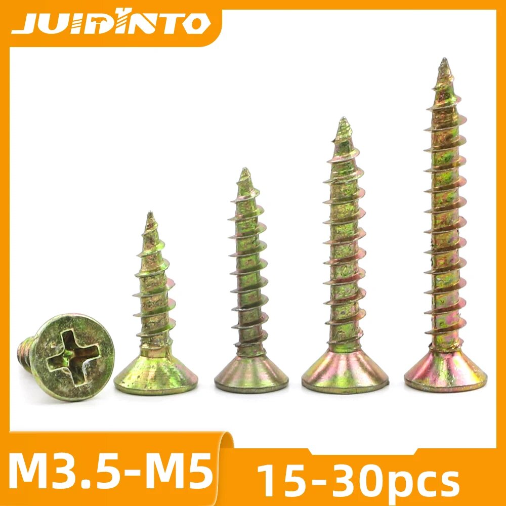 JUIDINTO Саморезы по дереву M3.5 M4 M5 желтые M4 30pcs, 16mm