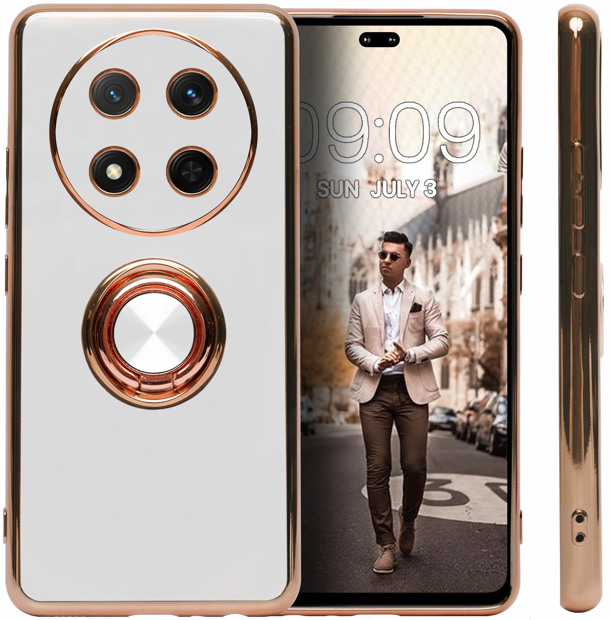 Стильный глянцевый чехол для HONOR X9C / X60 PRO с кольцом-подставкой и бархатной подкладкой — фото 1