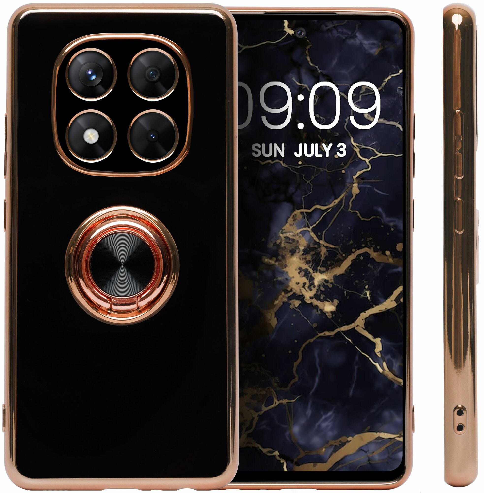 Стильный глянцевый чехол для REDMI NOTE 14 PRO 4G (не 5G) с кольцом-подставкой и бархатной подкладкой — фото 1