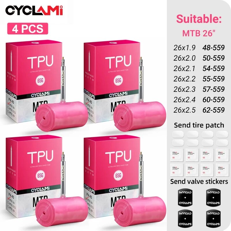 Велокамеры CYCLAMI TPU MTB 26" 45mm, 4шт
