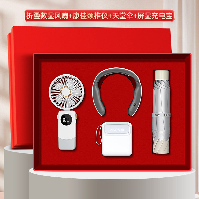 Бизнес-подарок: набор массажера для шеи Konka, фена и термоса, корпоративный подарок для клиентов с индивидуальным логотипом