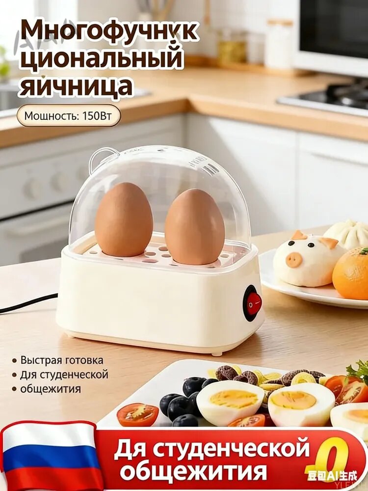 GEALFIS яйцеварка электрическая двухслойная , автоматическое отключение с звуковым сигналом, антипригарное покрытие для варки всмятку и вкрутую