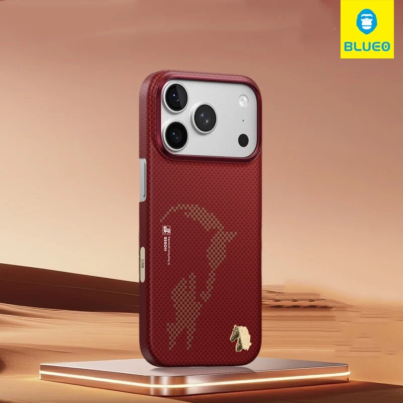 Чехол Blueo 2026 Red Kevlar Series для iPhone 17 Pro Max, позолоченный тактильный iPhone17 Про