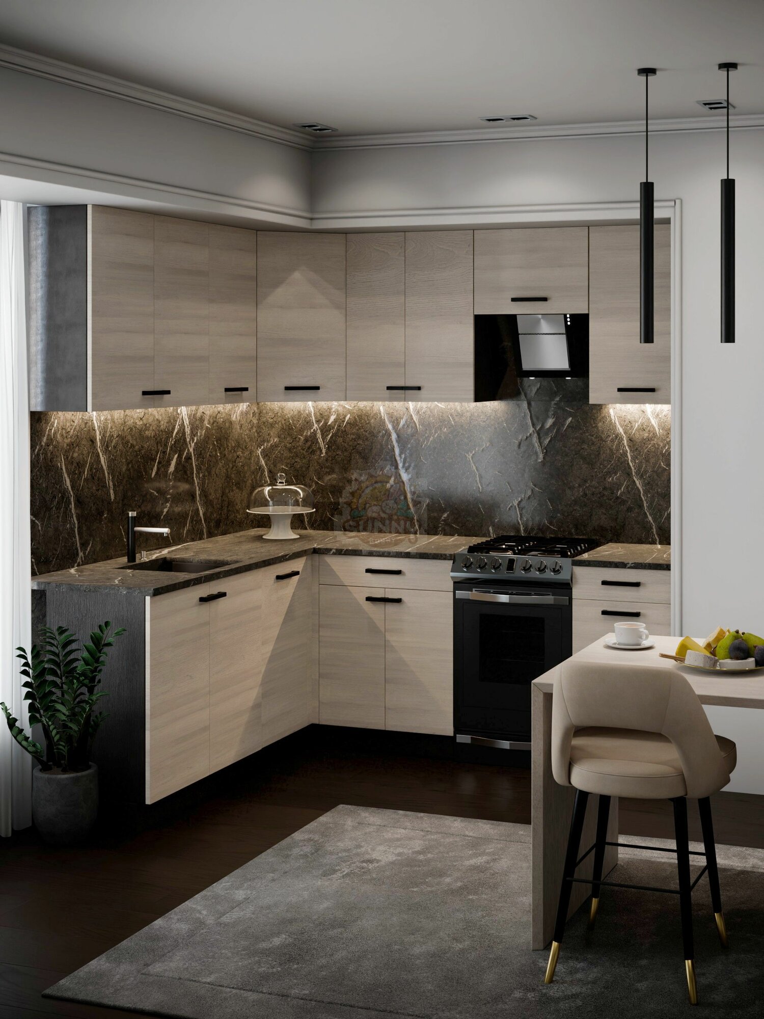 Кухня модульная угловая со столешницей Мария, 180 х200см, Венге/Лоредо ЛДСП, 180х200х60см, столеш-а 60см