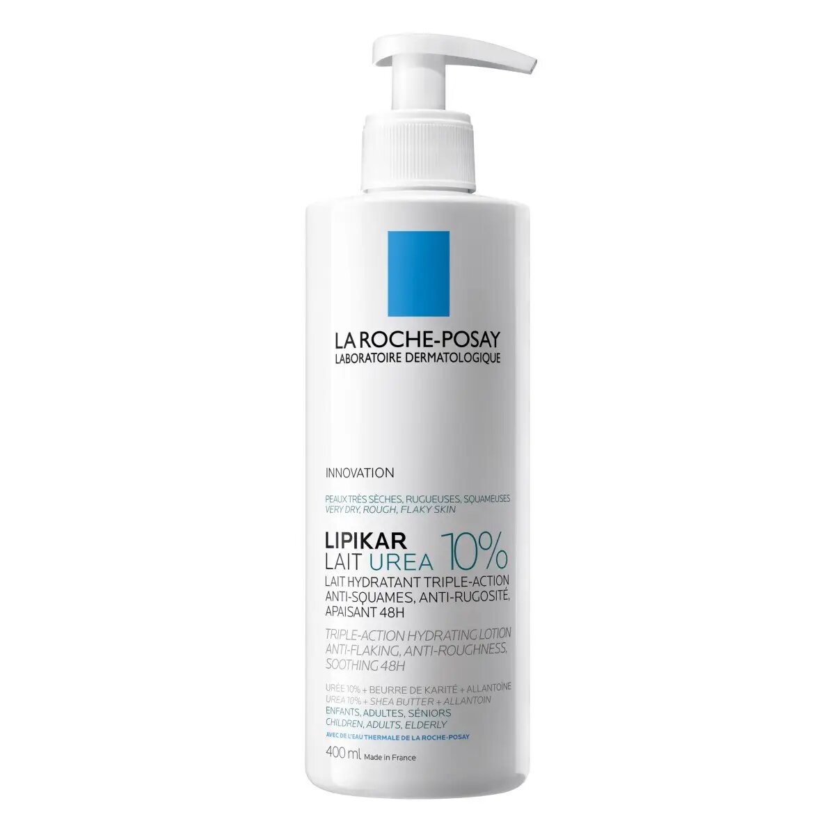 La Roche-Posay Lipikar Lait Urea 10% Увлажняющее молочко для тела тройного действия, с мочевиной, для сухой и очень сухой кожи, 400 мл