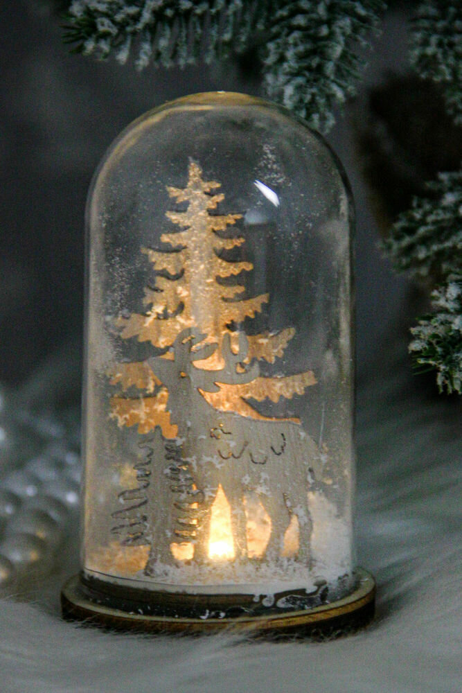 Светящаяся новогодняя композиция лесная тайна: олень (идёт влево), стекло, дерево, 11 см, Koopman International DH8049770-2