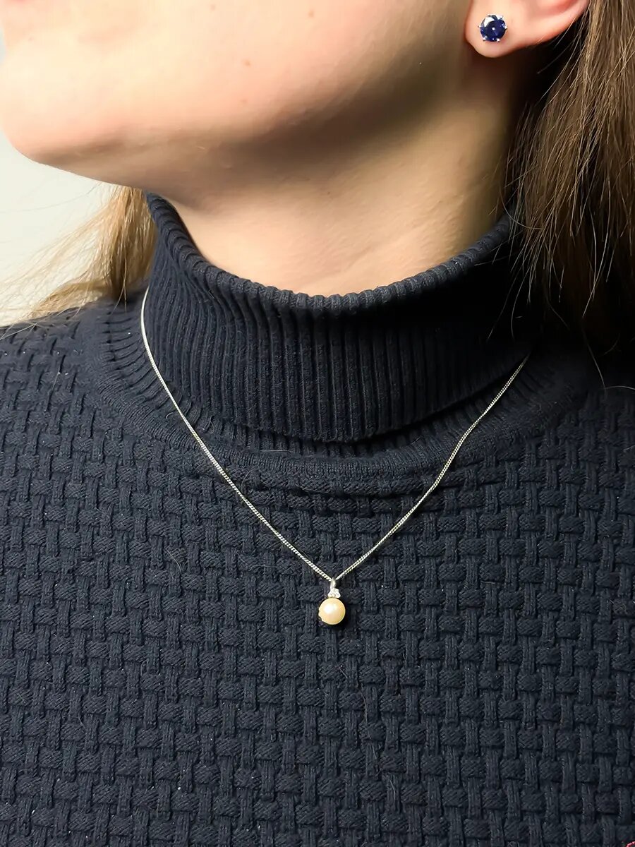 Подвеска, серебро, 925 проба, родирование, жемчуг, фианит