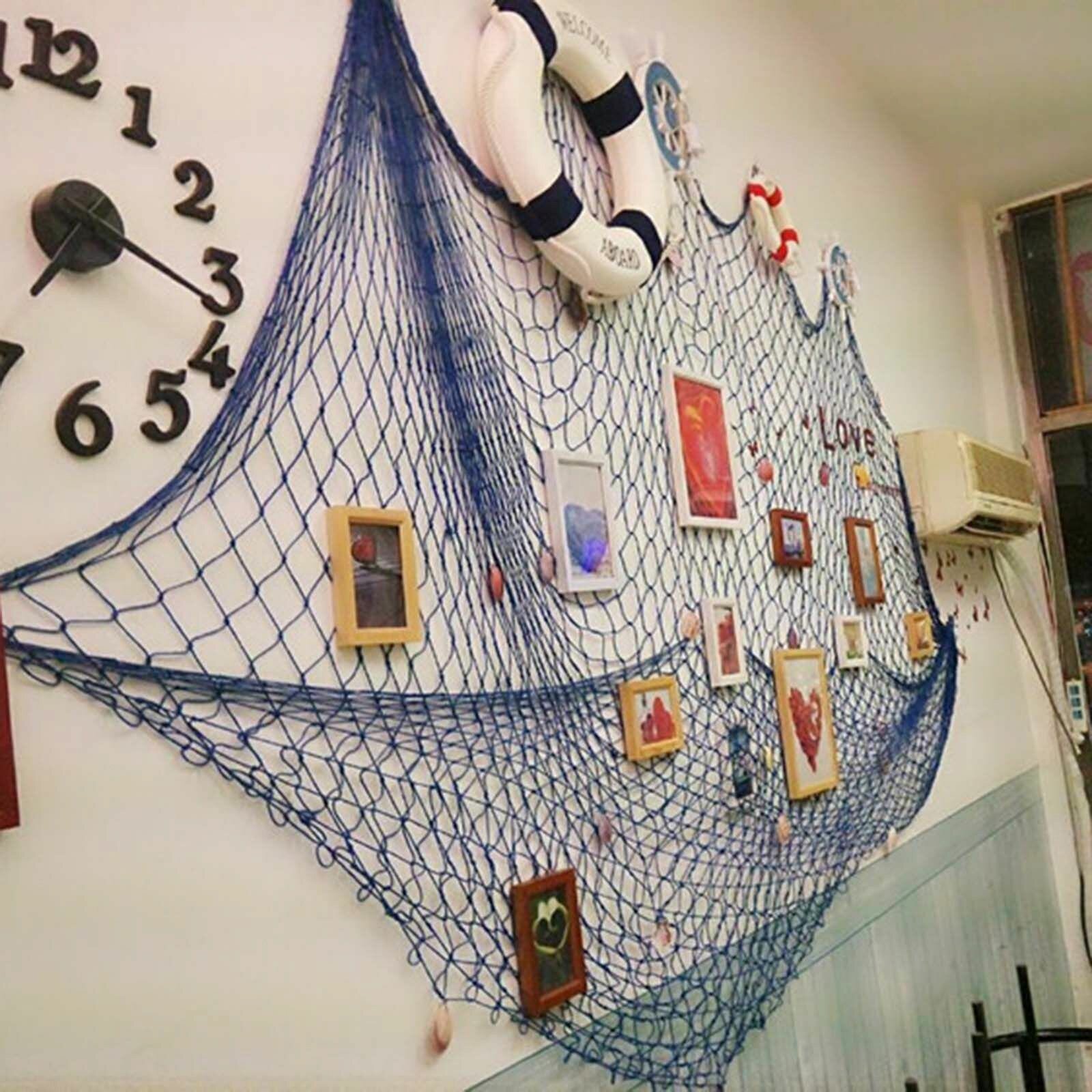 Декоративная сетка в морском стиле из хлопчатобумажной нити, подвесной декор для стен. Естественный фон для тематического парка, кафе и детской комнаты.