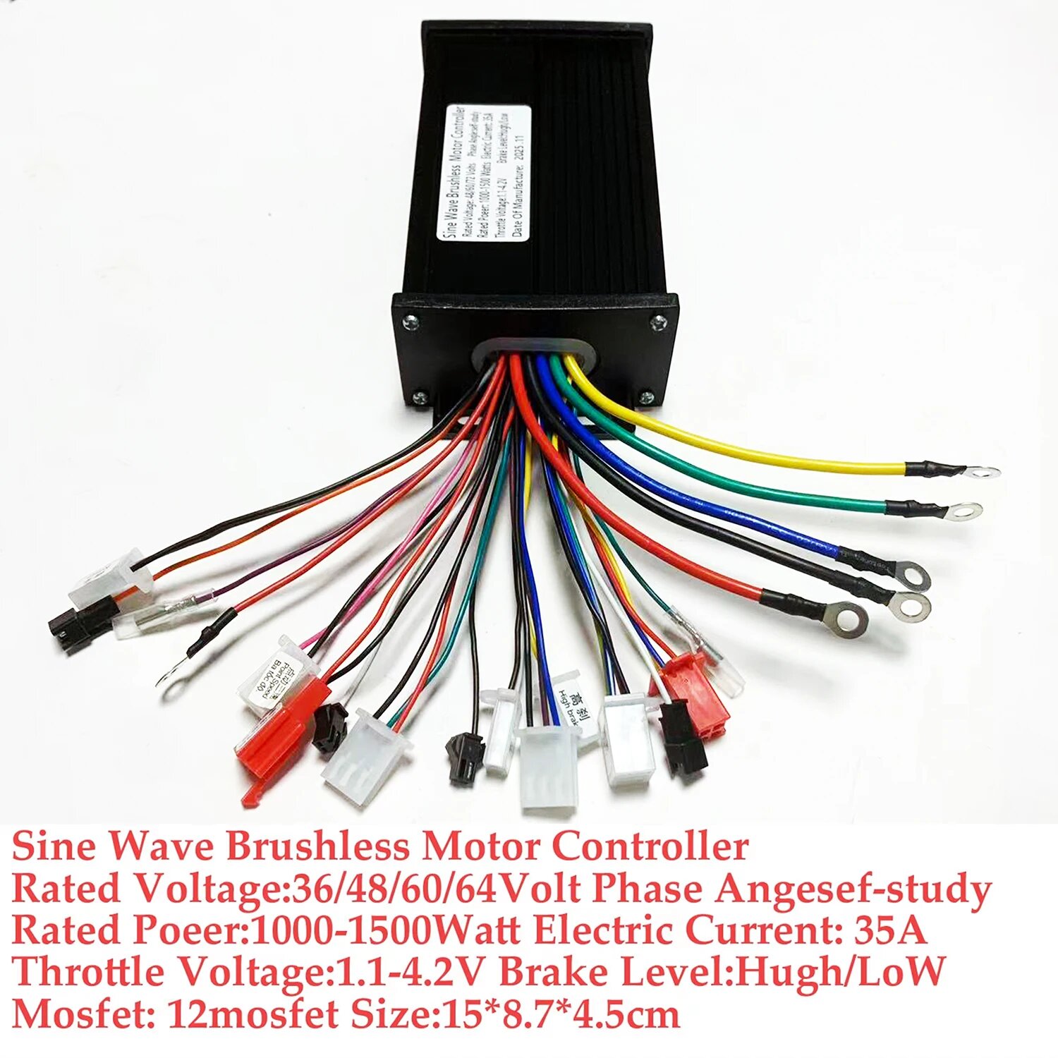 Бесщеточный контроллер 36В/48В/60В/64В для электровелосипедов 1000W 36V-64V 12mos
