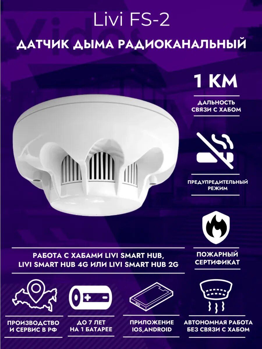 Беспроводной датчик дыма LIVI FS-2, оптико-электронная технология, автономная работа