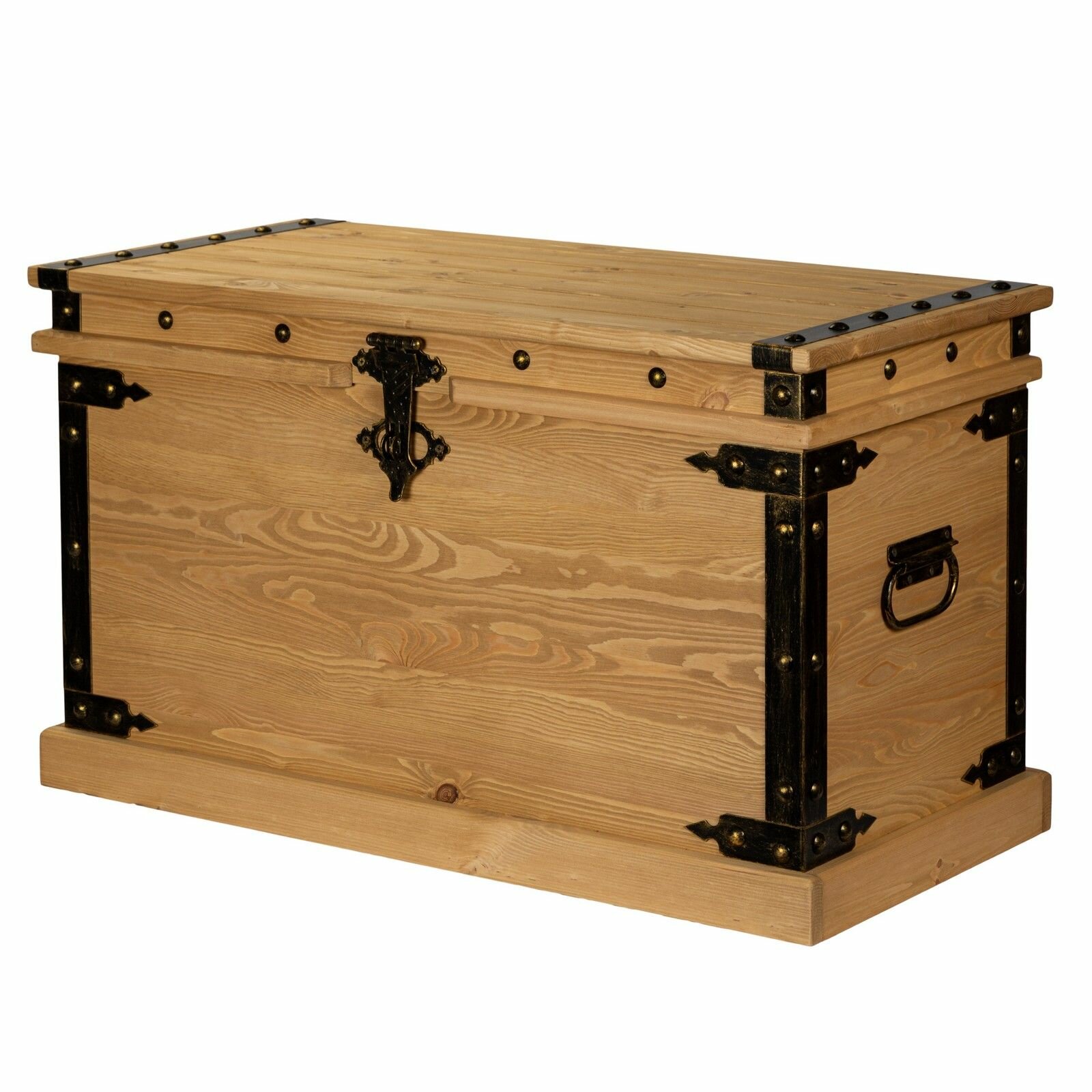 Сундук "викинг" из массива сосны (с прямой крышкой) (бейц)