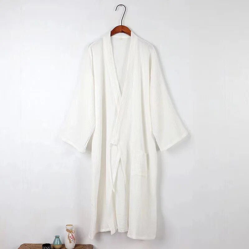 Китайский халат ханьфу из хлопка Белый, M bellow 70kg, white long 135cm