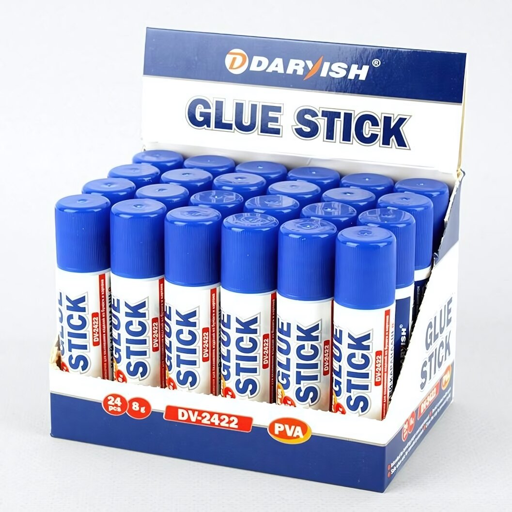 Клей-карандаш darvish 8 г, PVA, пластиковый корпус, выдвижной стержень, для бумаги и картона