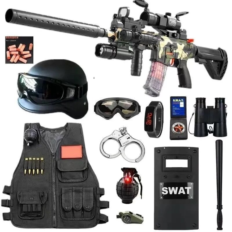 Игрушечный пистолет с аксессуарами для мальчиков 2-5 лет, ABS пластик, черный, красный, светло-бежевый, оливковый