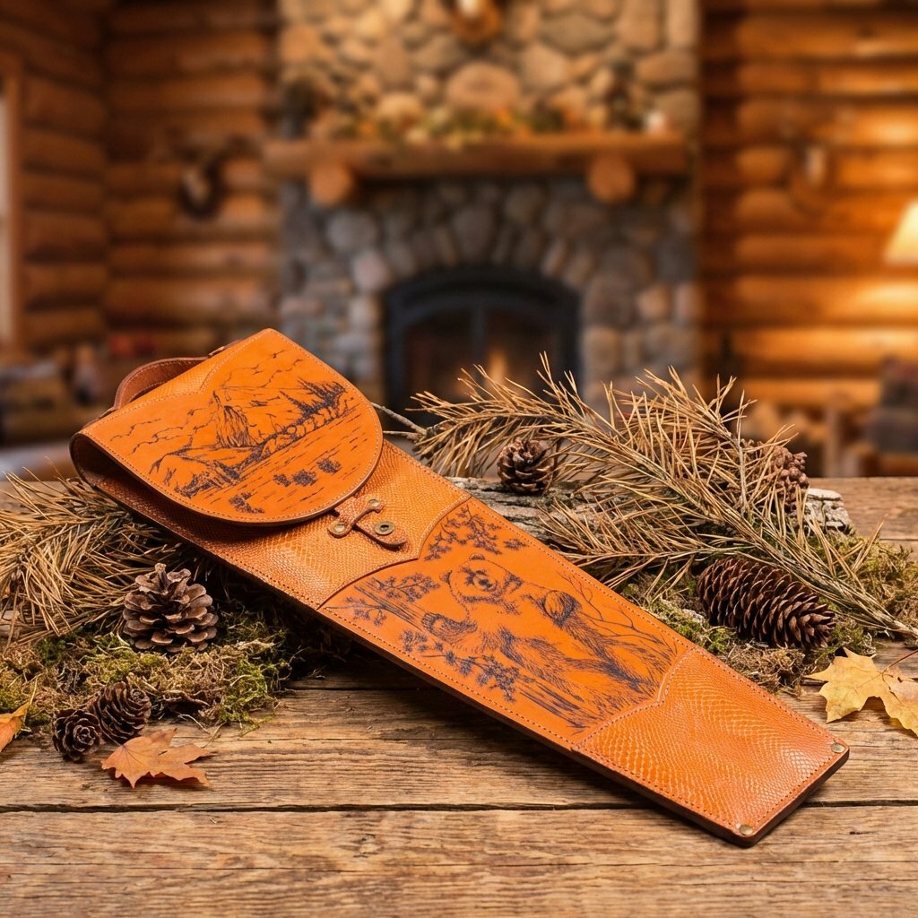 Шампура подарочные 6шт. в колчане из натуральной кожи (медведь центр) 314КК6-Г1