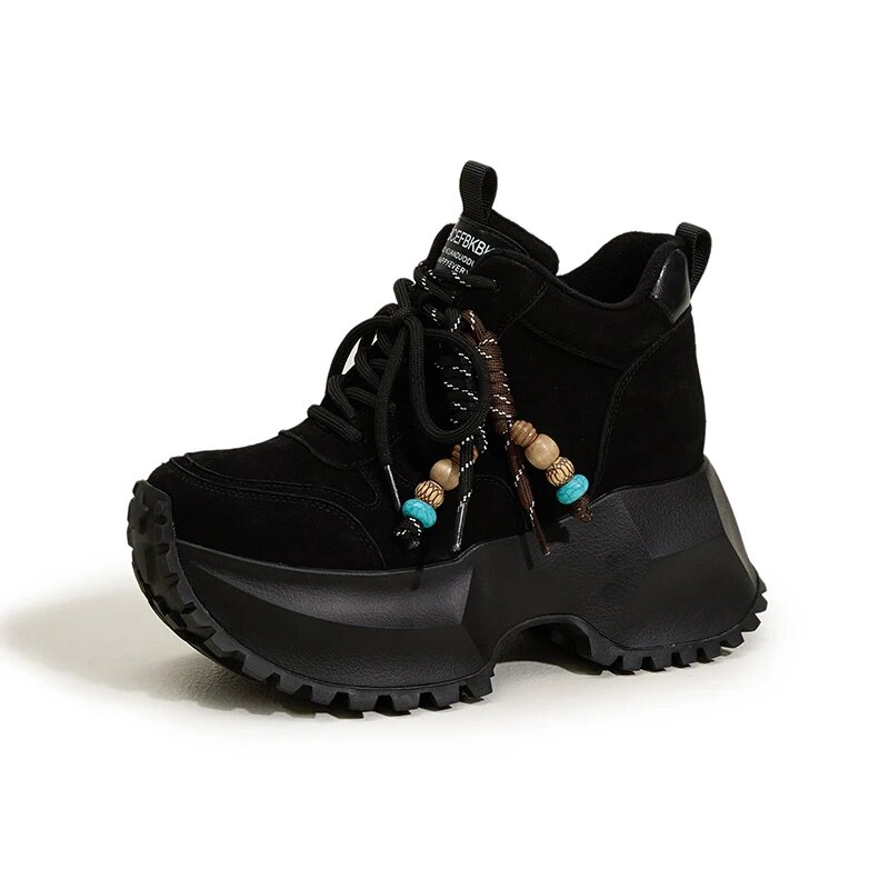 2025 10 см обувь на танкетке из натуральной кожи на платформе, массивные 37, black Winter Fluff