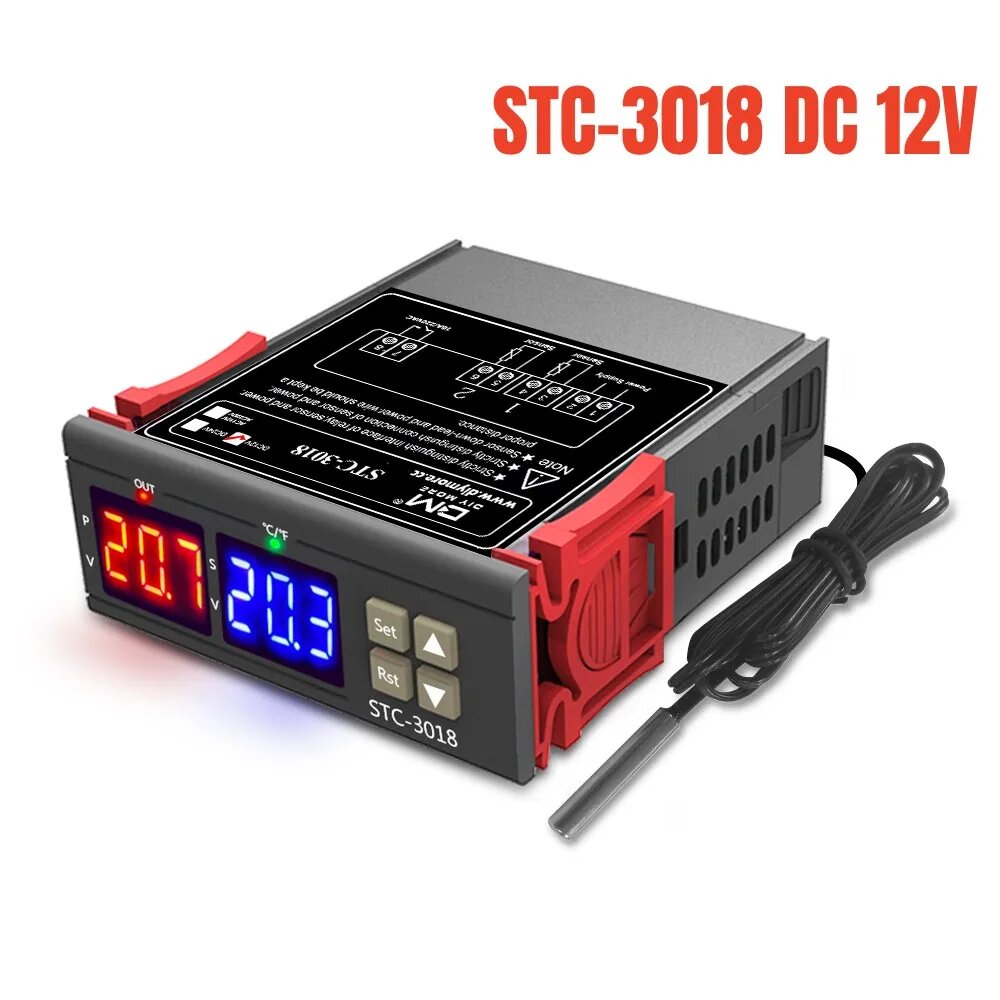 Цифровой терморегулятор Voktta STC-3008 12В 24В 220В STC-3018 12V
