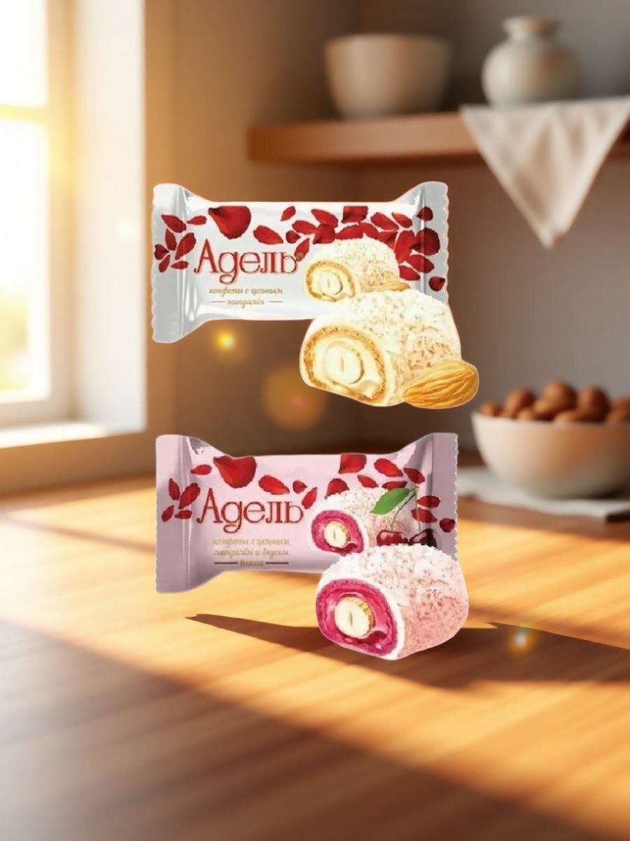 Конфеты Ассорти Адель с цельным миндалем+со вкусом вишни 1кг