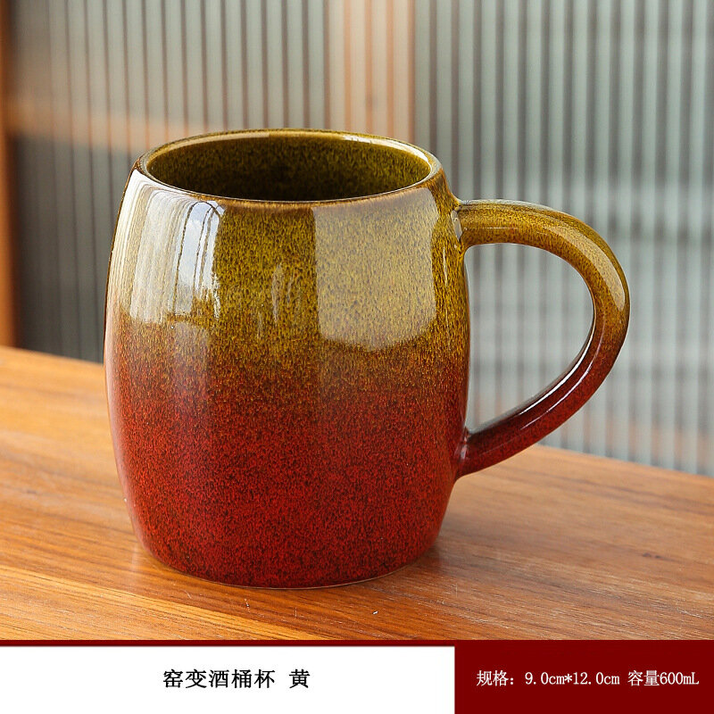 Керамическая кружка с высокой эстетической привлекательностью, чашка для пары, большая вместимость, нишевая кофейная чашка, креативная чашка в форме винной бочки, изготовленная в печи.