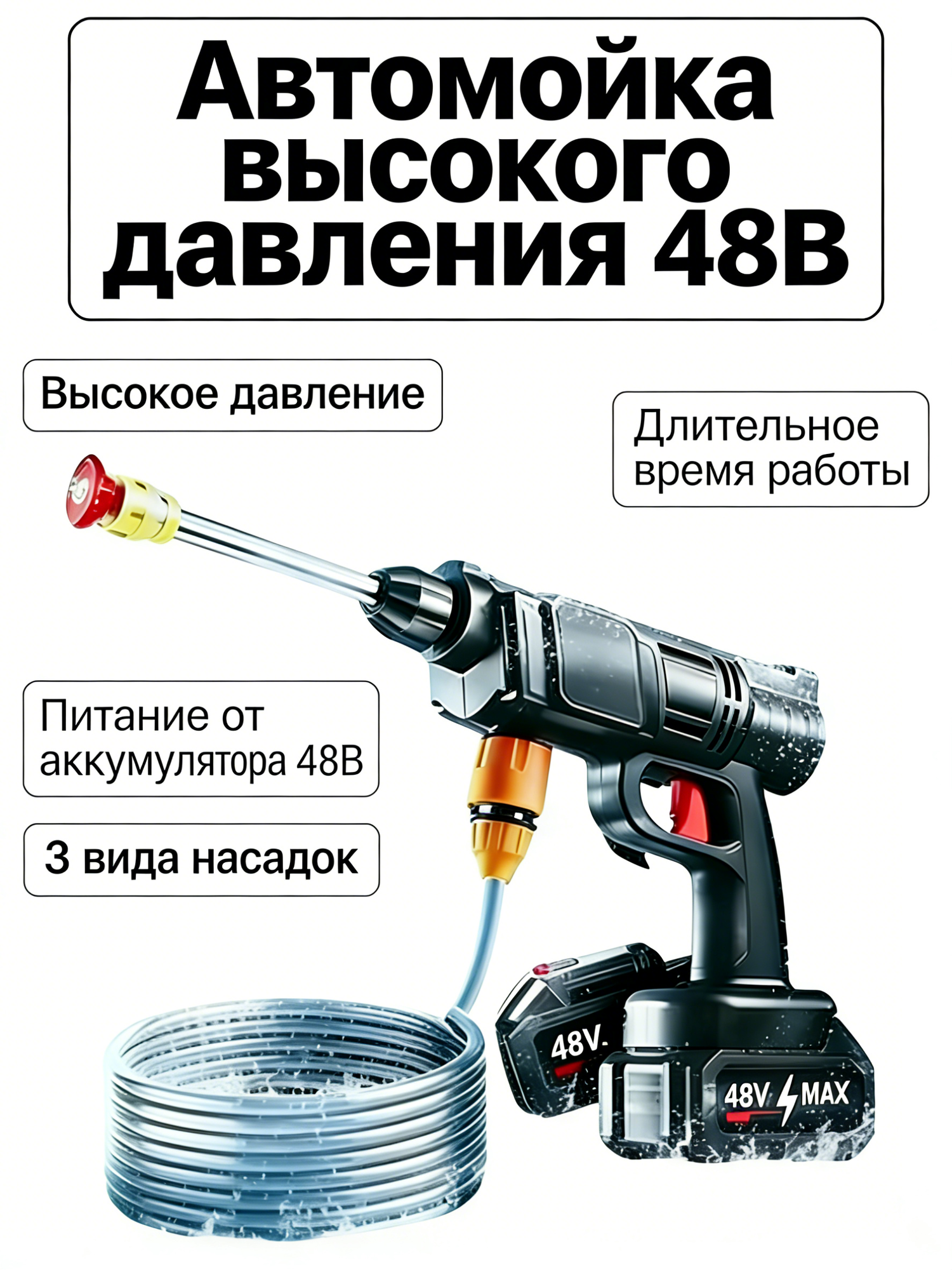 Аккумуляторная автомойка высокого давления с кейсом 2 аккумулятора. Минимойка