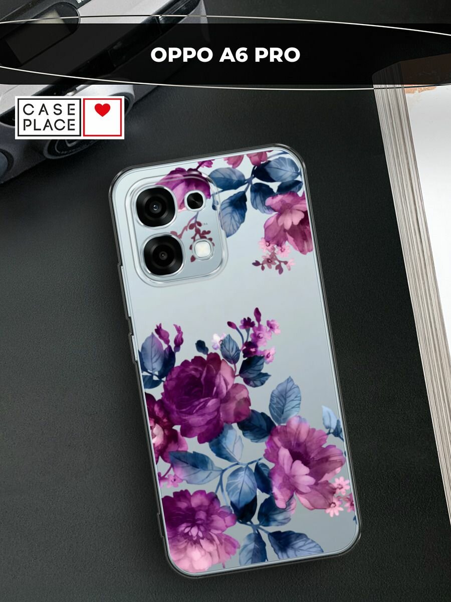 Чехол на Oppo A6 Pro / Оппо A6 Про с принтом Purple Blossoms, прозрачный