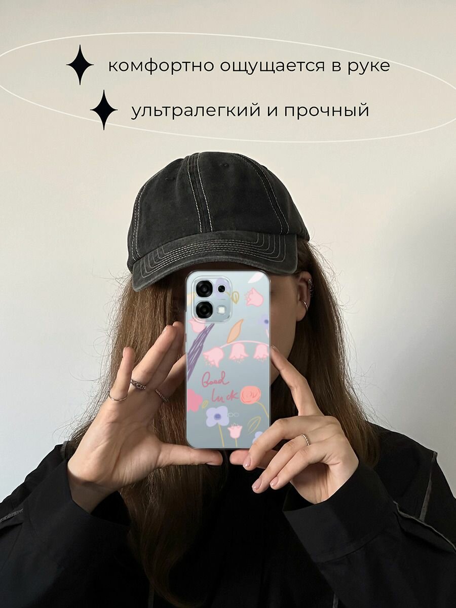 Чехол на Oppo A6 Pro / Оппо A6 Про с принтом Lucky flowers, прозрачный — фото 1