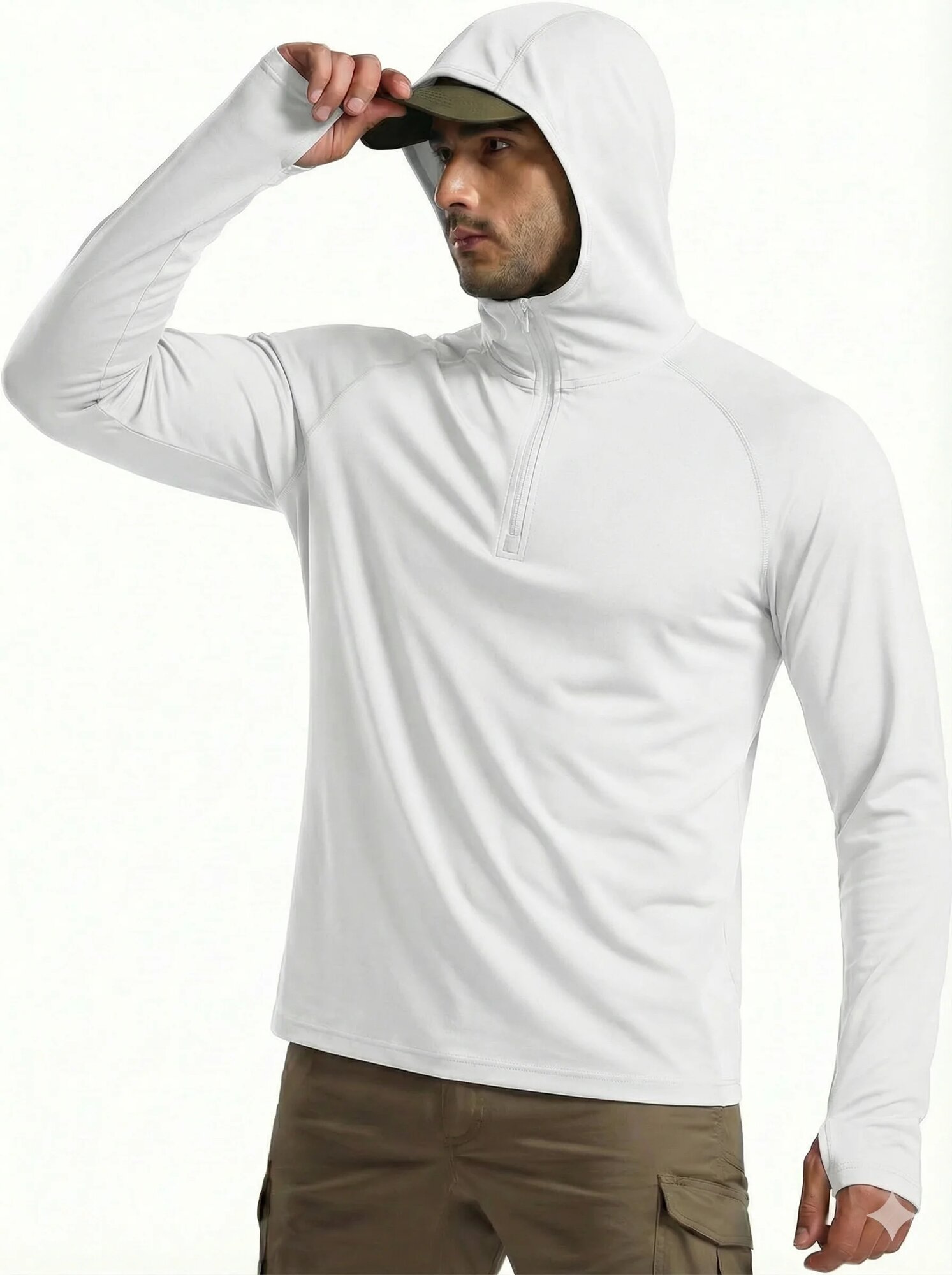 TACVASEN Мужская спортивная рубашка с капюшоном UPF 50+ Белый, L, White