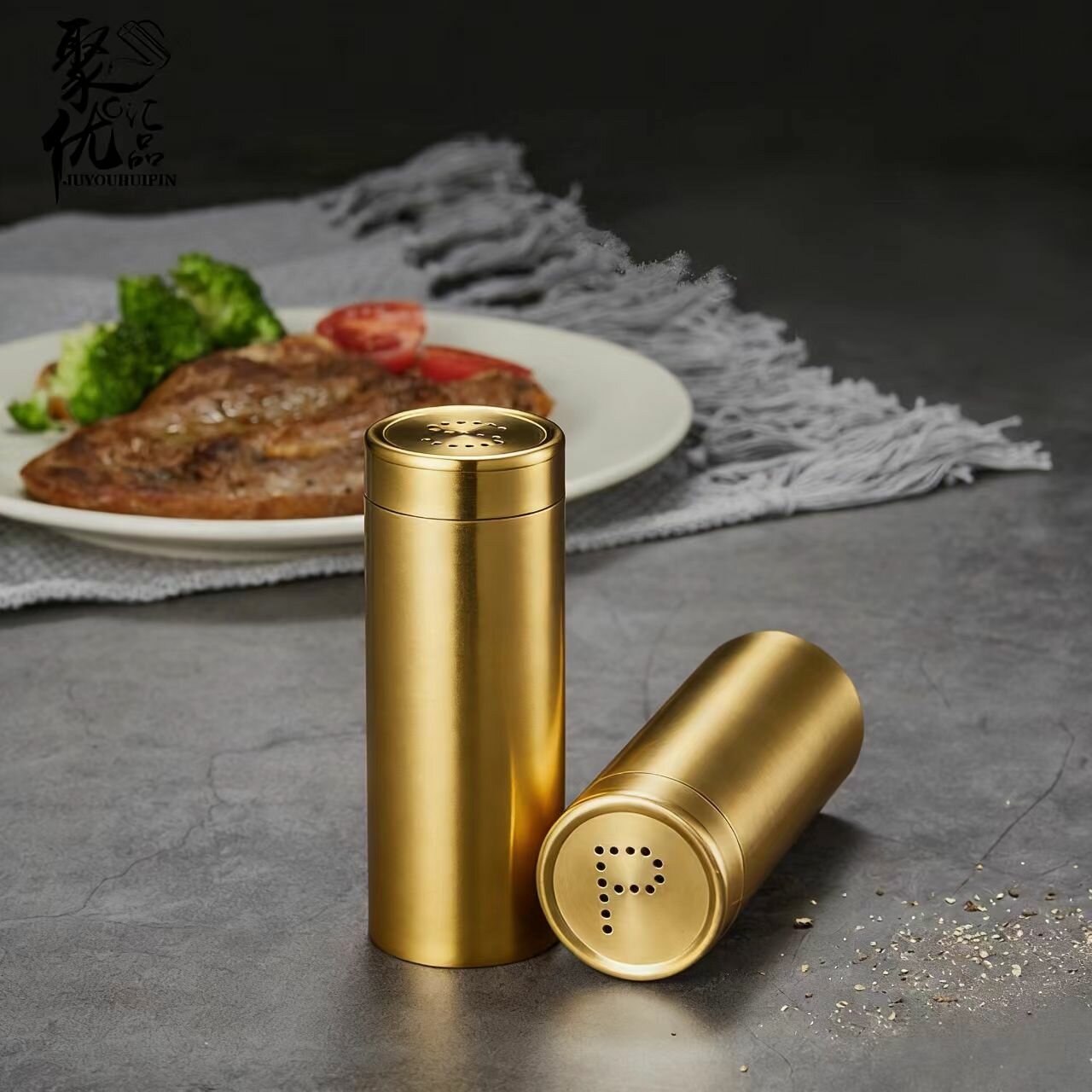 2-шт Golden набор из нержавеющей стали соли и перца - современные спайсовые бутылки для готовки