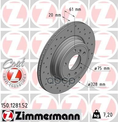 Диск торм BMW E38/E31/Z8 4.0/5.0 93-03 ЗАД вент 328X20 шт. Zimmermann арт. 150.1281.52