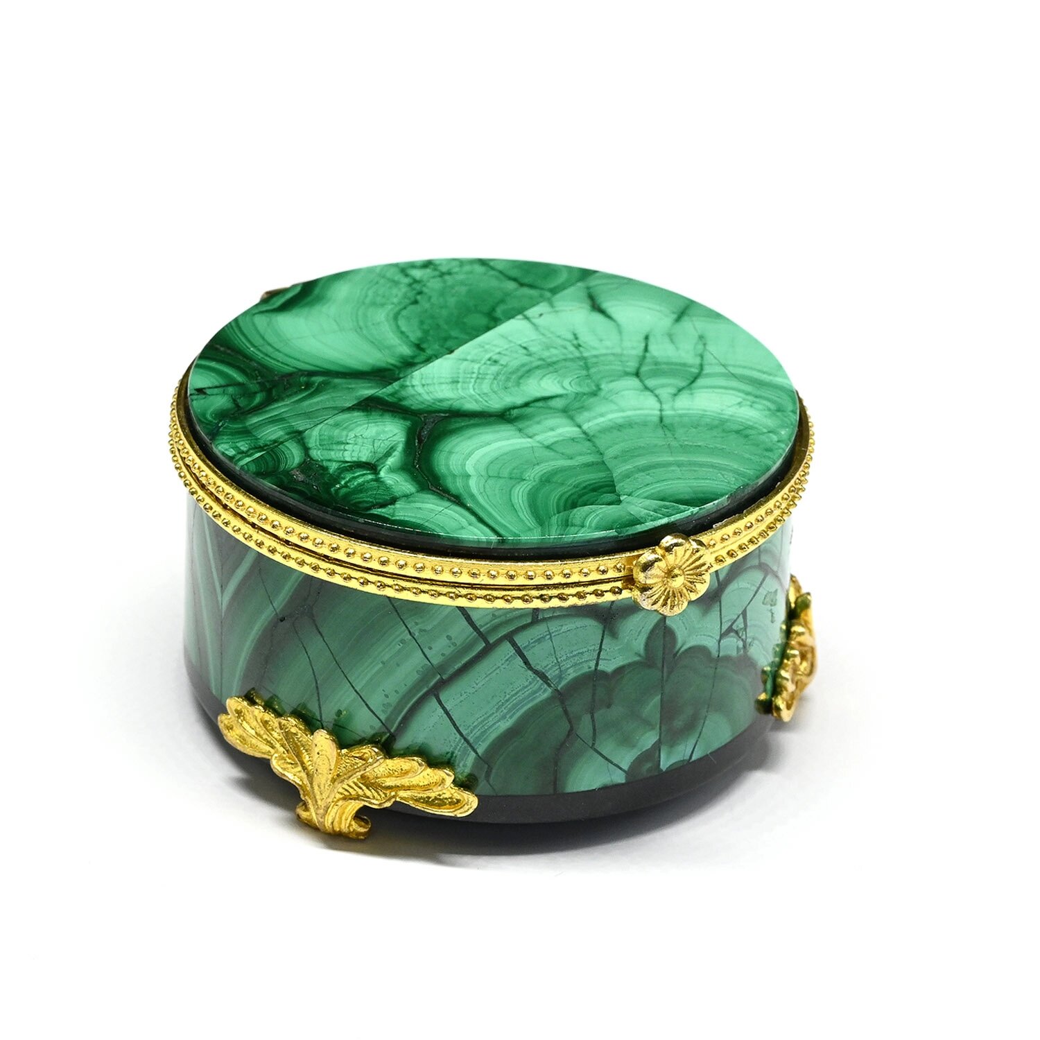 Шкатулка из малахита круглая 60*65*34мм. .