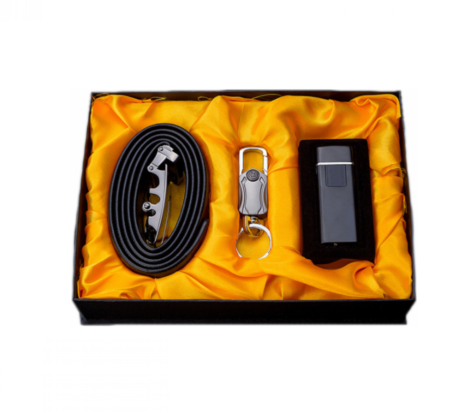 Мужской подарочный набор MyPads Premium M-20191116 с ремнем из натуральной кожи, брелоком и USB-зажигалкой