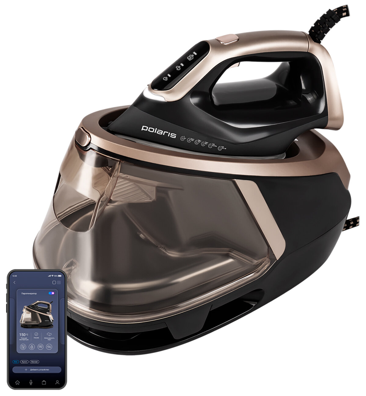 Парогенератор Polaris PSS 8010K X-Steam PRO WIFI IQ Home, черный/золотой
