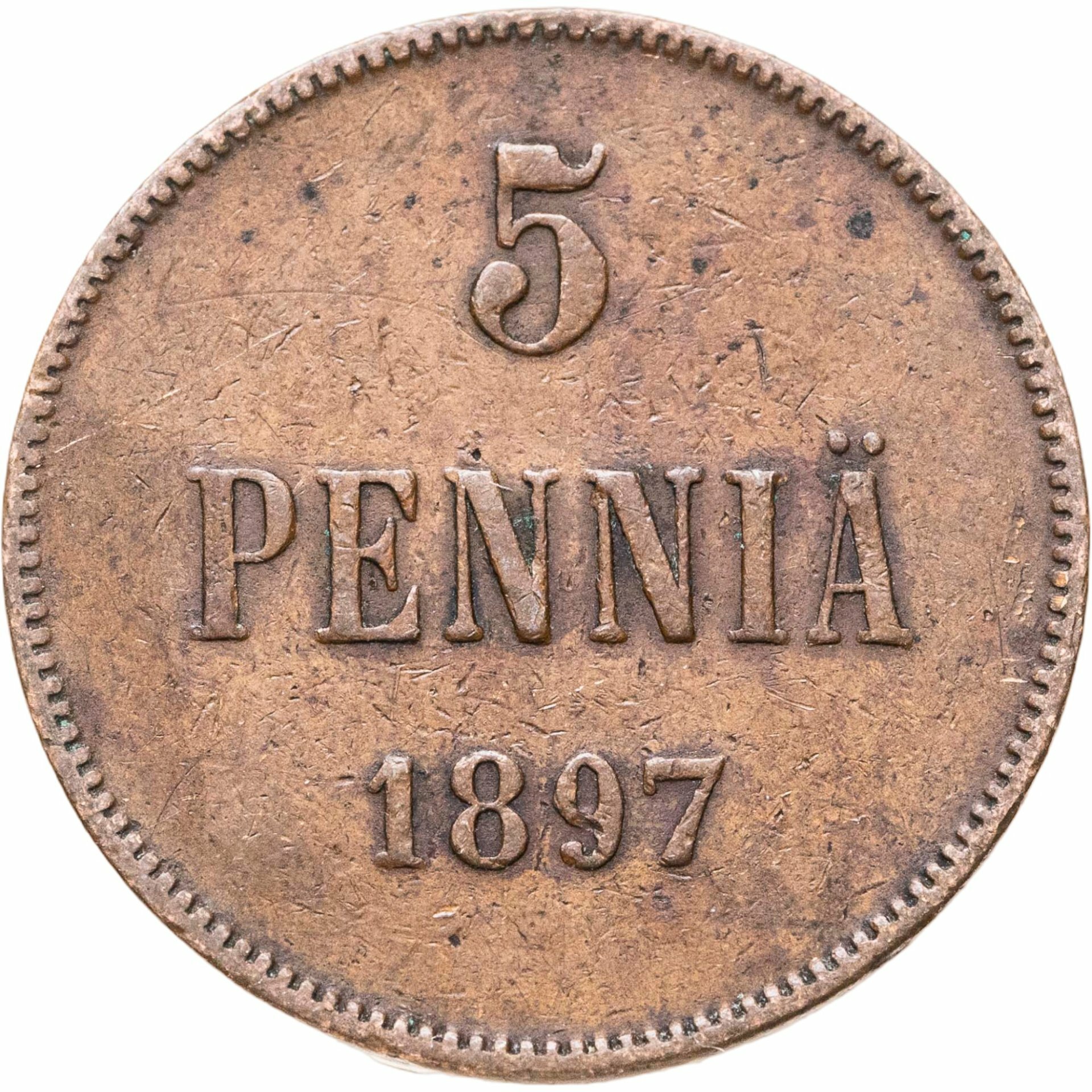 5 пенни pennia 1897 Российская Финляндия, Медь, в сохранности VF