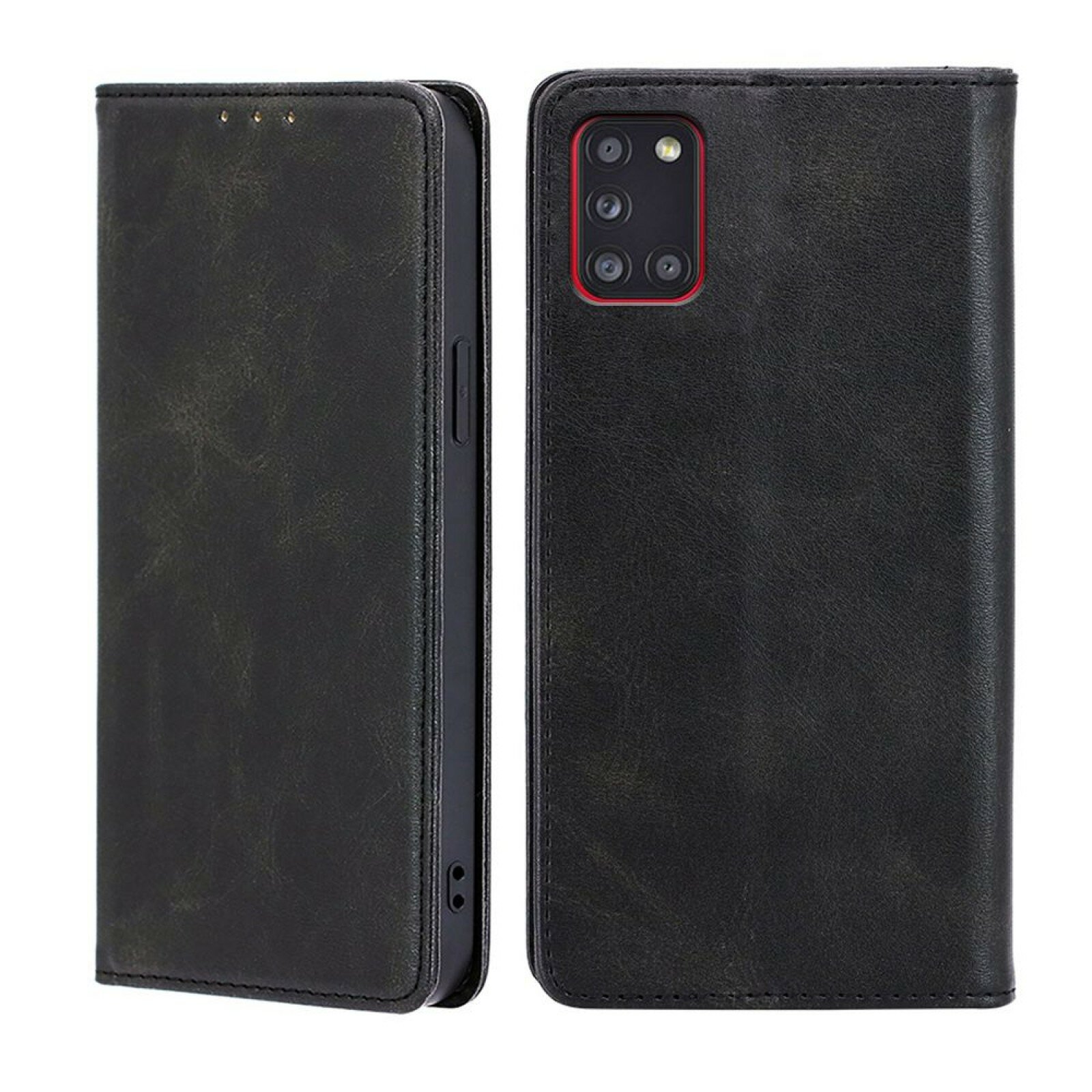 Чехол-книжка MyPads для Samsung Galaxy A31 из натуральной телячьей кожи, с магнитным закрытием, черный