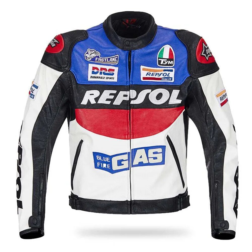 Мотокуртка кожаная Repsol, красная, синяя, L