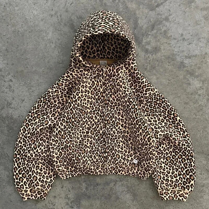Леопардовый бархатный худи с капюшоном Oversized, XXL, Leopard zipper