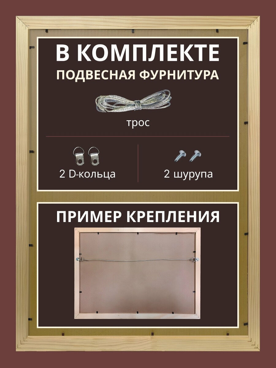Багетная рама А3 из Дерева, с орг. стеклом и задником, а также подвесной фурнитурой - Профиль: 40 мм — фото 1