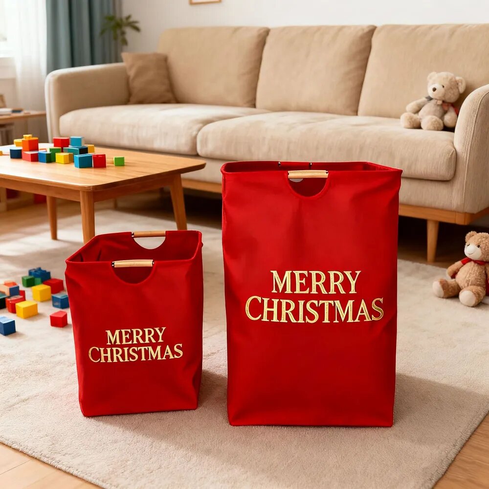 Красная корзина для белья 72 л с надписью Merry Christmas, 1 шт. Рождественский декор