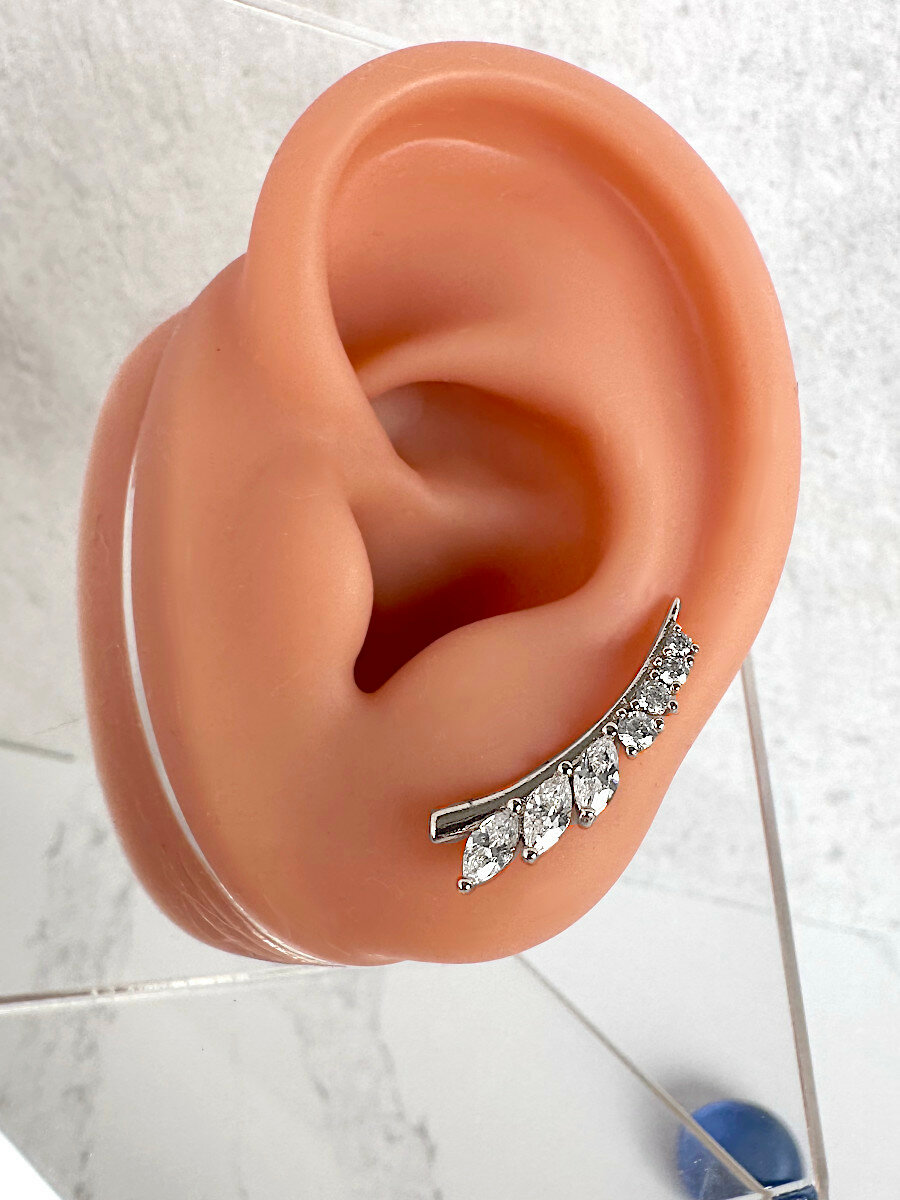 Серьги клаймберы, циркон