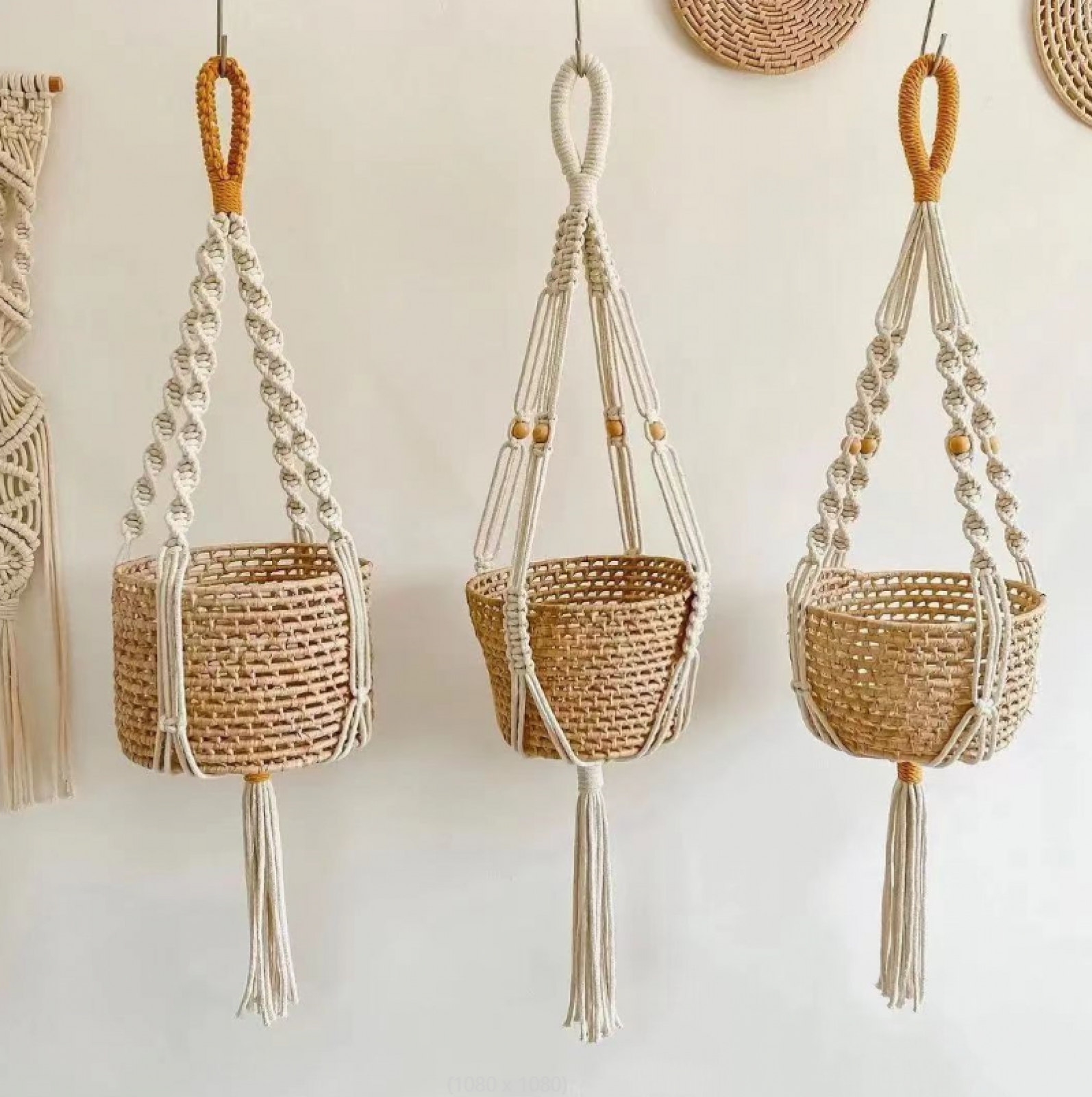 Подвес для кашпо и цветочных горшков MyPads из прочного веревочного шнура, длина 85-95 см, натуральный стиль